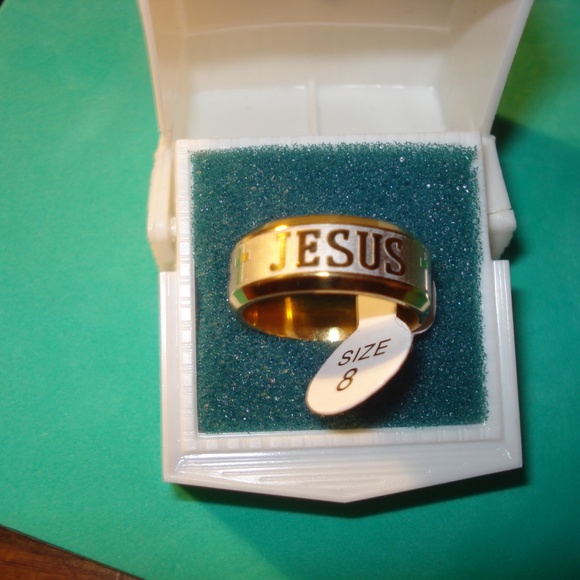 Jewelry | Engraved Gold Silver Cross Jesus Band Ring Size 8 New | Poshmark